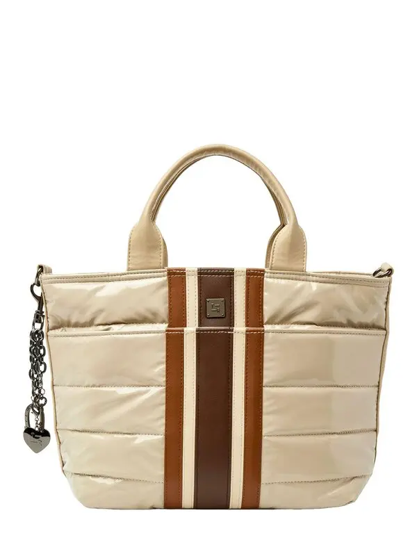 THINK ROYLN Quilted Puffer Tote With Pouch And Bag Charm - Blonde Patent And Colorblock