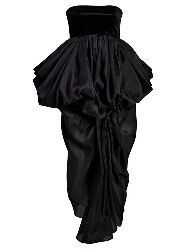 Khaite Bronte Silk Organza Midi Dress With Ruffle Detail - Black