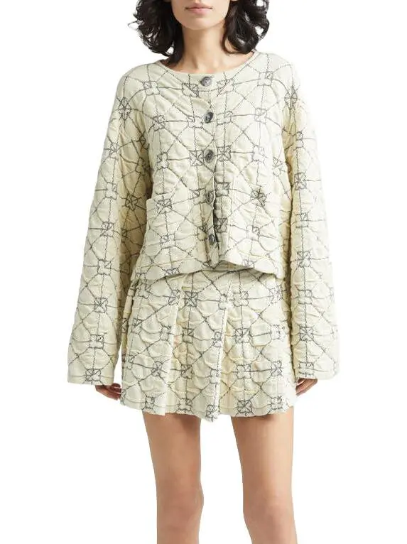 YANYAN June Boxy Jacquard Cardigan - Ivory