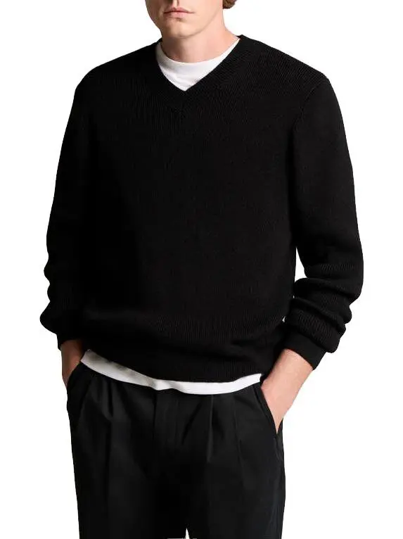 Vince Solid V-neck Ribbed Sweater - Black