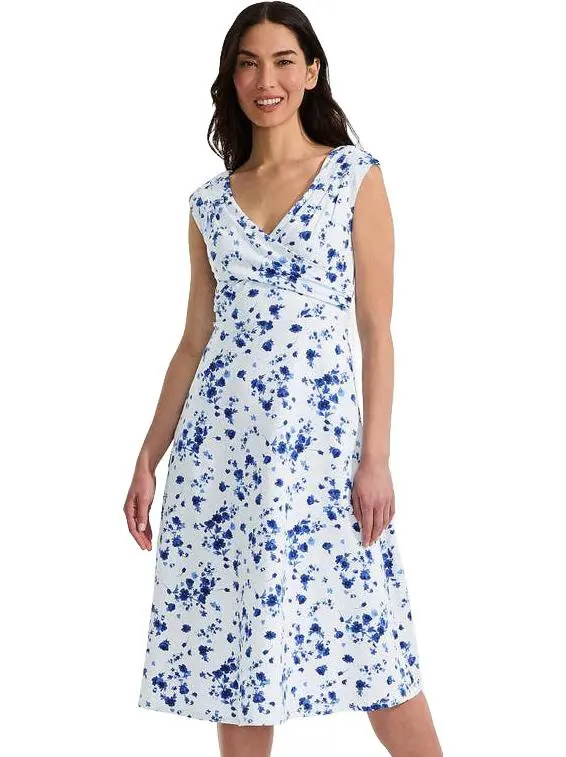 LANDS' END Cotton Modal Off-the-shoulder Wrap Midi Dress - Clearlake Blue Poetic Floral