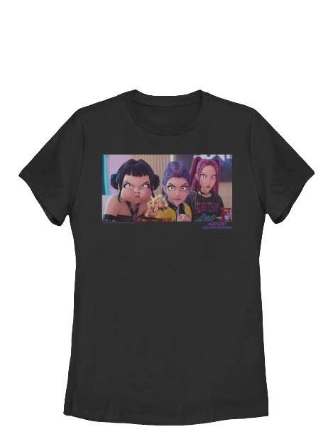 KPOP DEMON HUNTERS K-pop Demon Hunters Angry Trio Scene Graphic T-shirt - Black