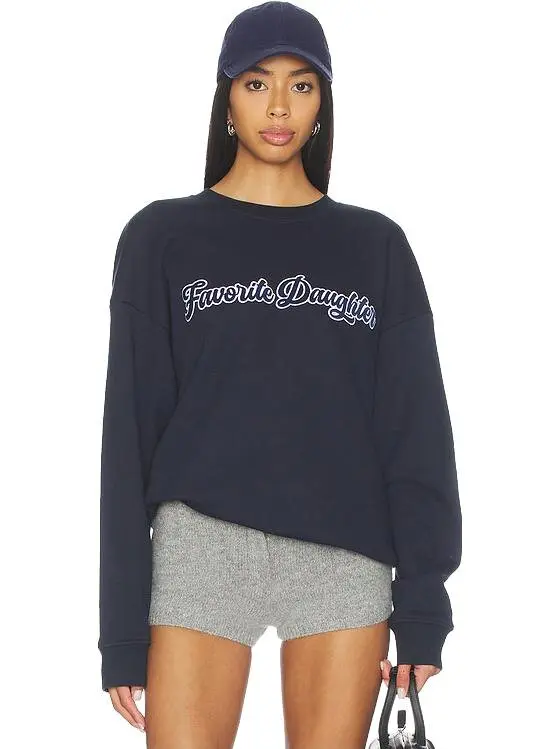 FAVORITE DAUGHTER Varsity Embroidered Pullover Sweater - Navy & White