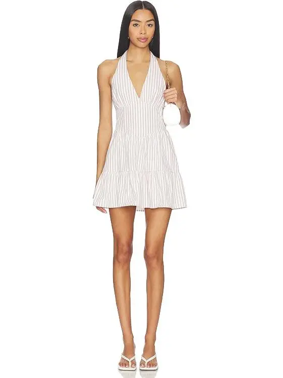 MORE TO COME Davina Halter Mini Dress - Nude Stripe