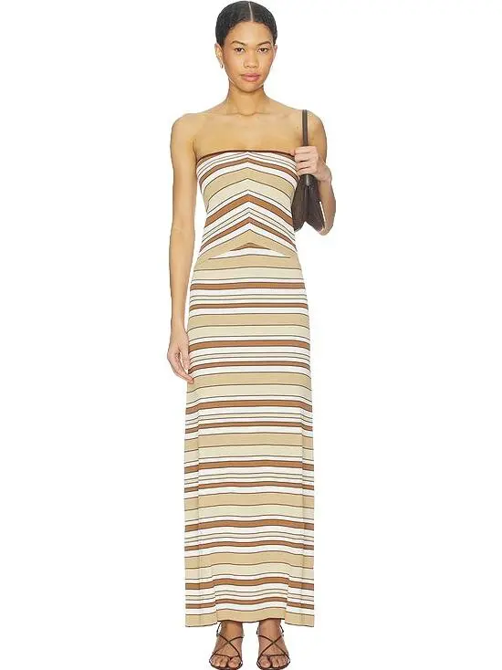 Minkpink Vela Strapless Knit Midi Dress - Chocolate & White Stripe