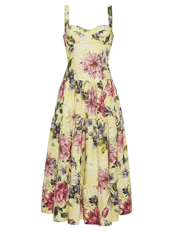 Cara Cara Santiago Printed Midi Dress - Margaux Bloom Lemon