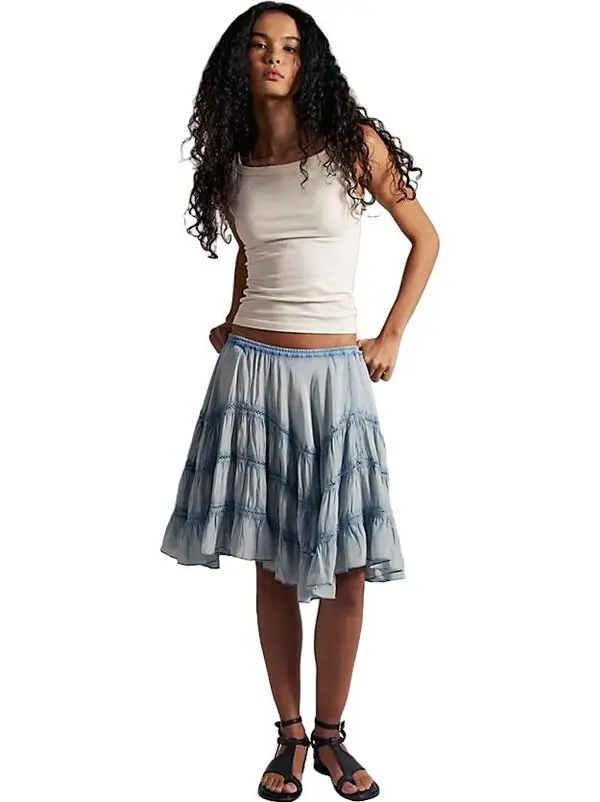 Free People Washed Nora Tiered Skirt - Pearl Blue