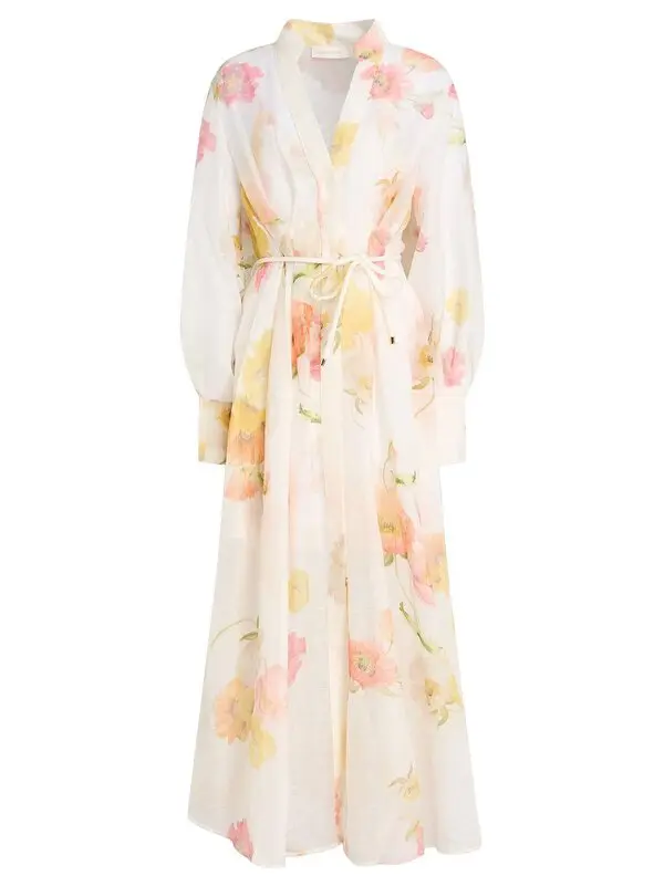Zimmermann Floral-print Linen And Silk-blend Organza Maxi Dress - Off-white