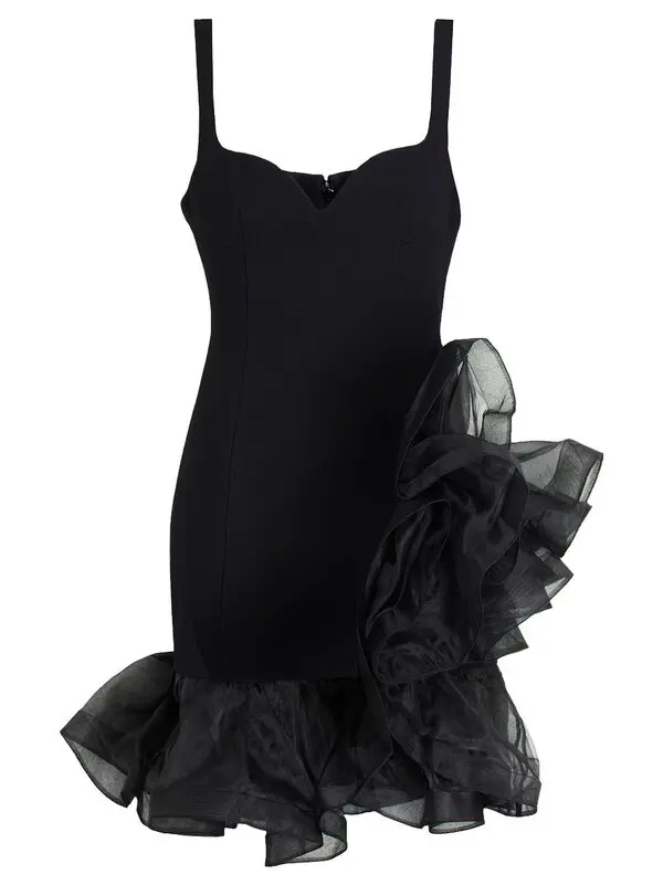 Safiyaa Tenaya Ruffled Organza And Crepe Mini Dress - Black