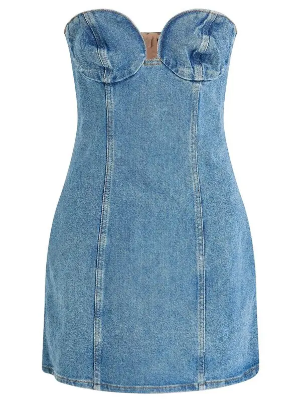 Magda Butrym Strapless Denim Mini Dress - Mid Denim