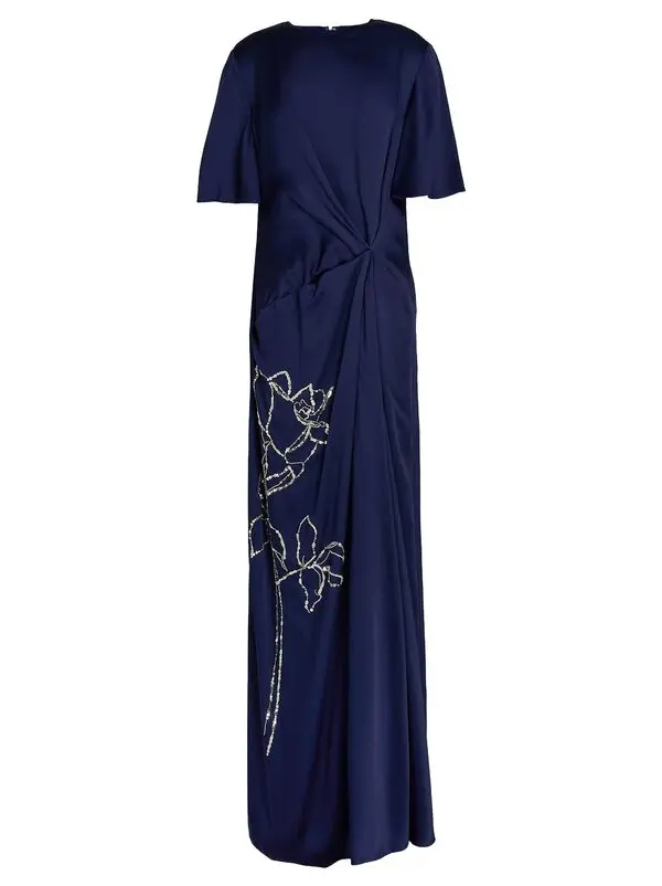 Erdem Embellished Satin-crepe Gown - Navy