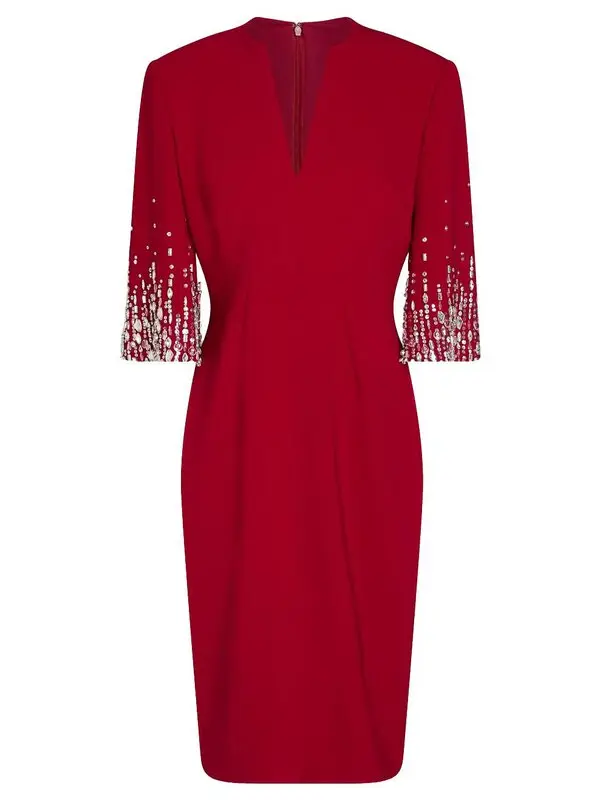 Jenny Packham Embellished Crepe Dress - Crimson