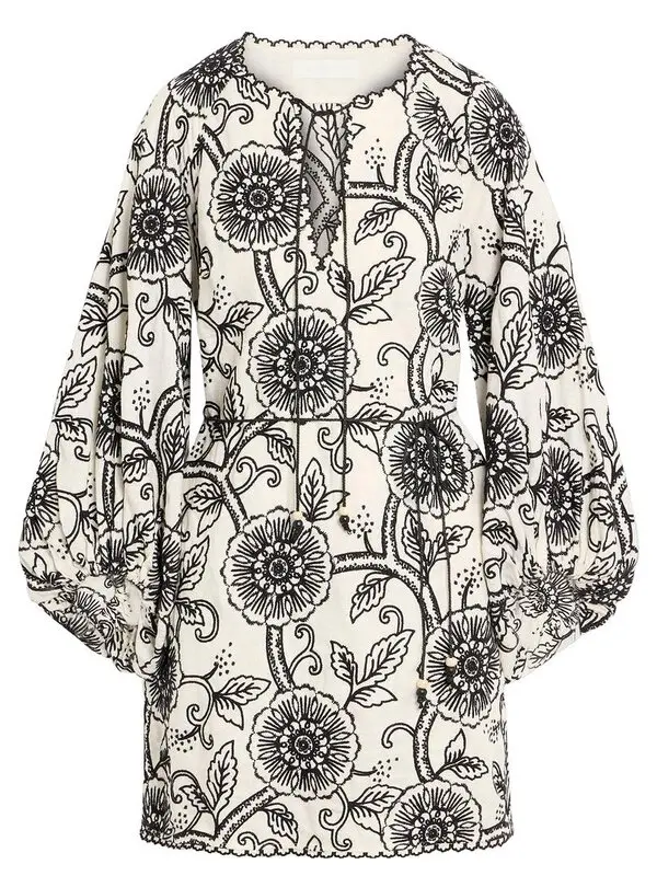 Zimmermann Embroidered Linen Mini Dress - Ecru