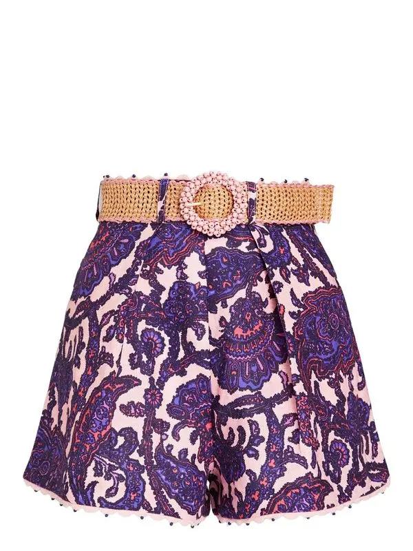 Zimmermann Bead-embellished Paisley-print Linen Shorts - Purple