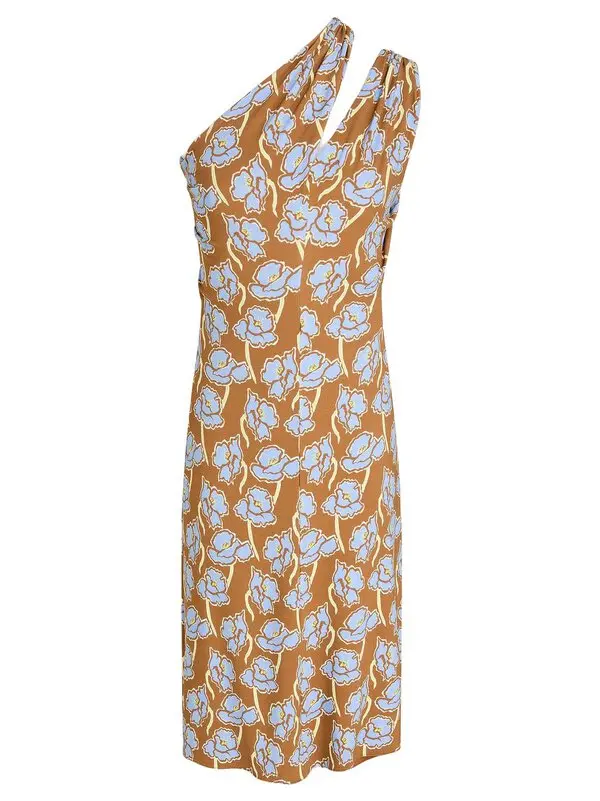 Versace One-shoulder Floral-print Dress - Light Brown