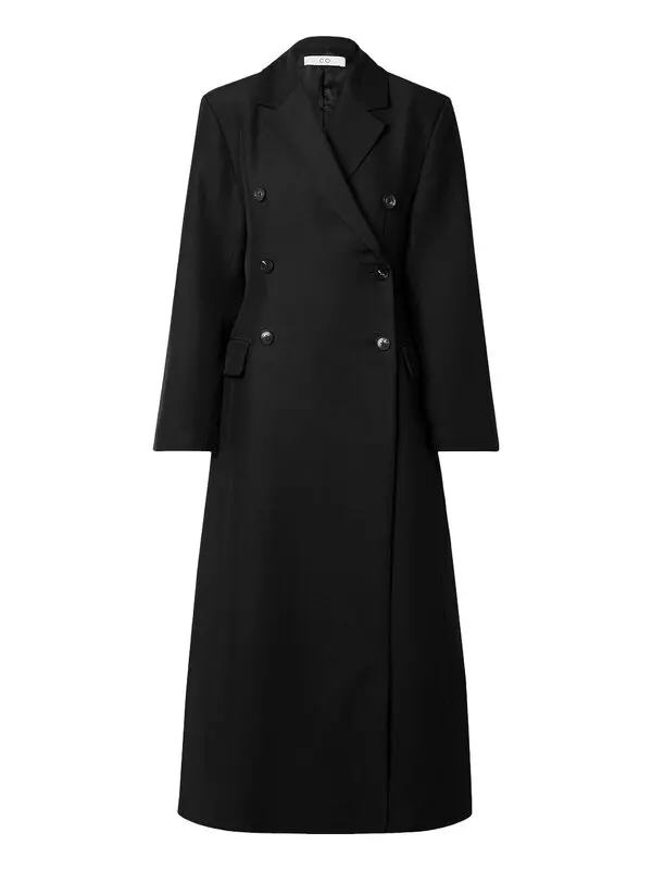 Co Double-breasted Woven Coat - Black