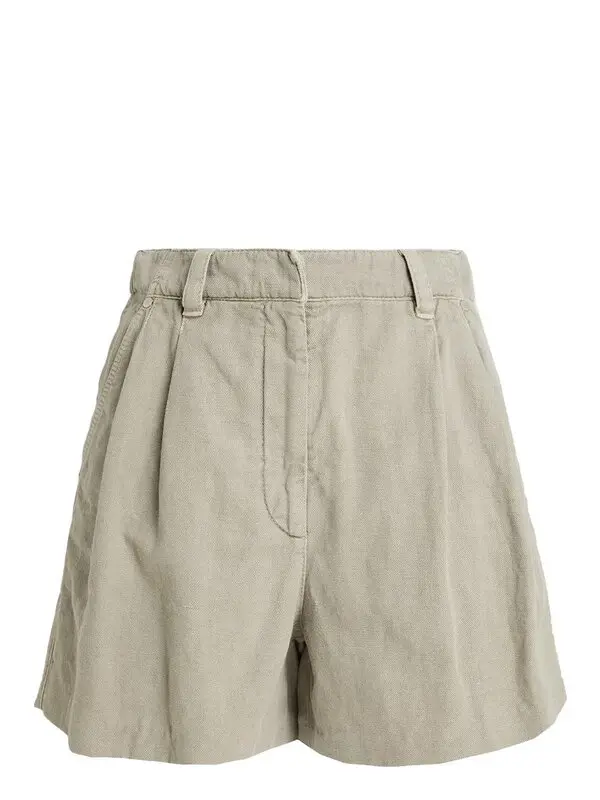 Brunello Cucinelli Pleated Cotton And Linen-blend Shorts - Sage Green