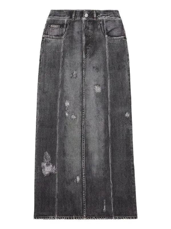 Acne Studios Denim Effect Printed Stretch-cotton Jersey Midi Skirt - Dark Gray