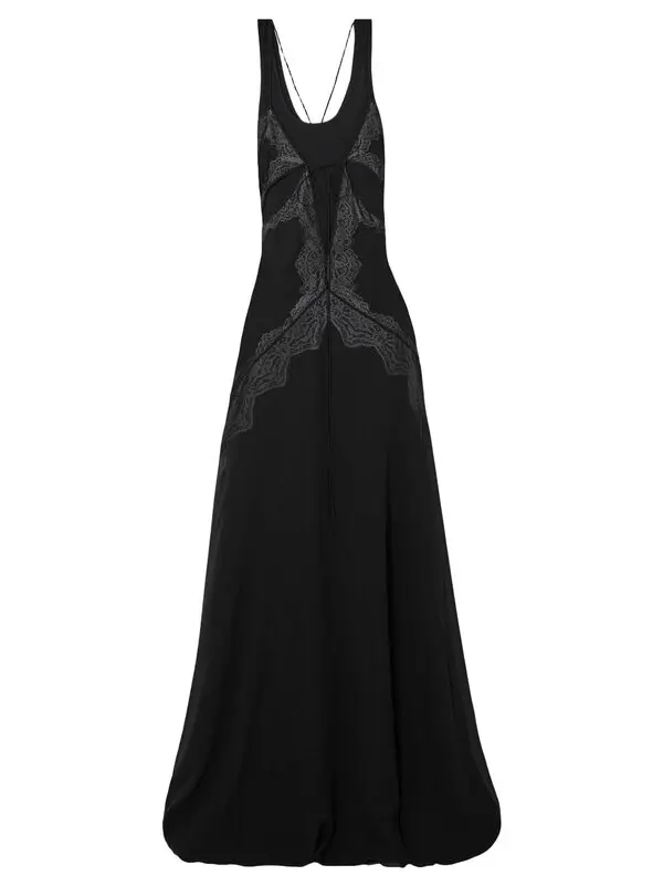 Christopher Esber Cutout Lace-trimmed Silk-georgette Gown - Black