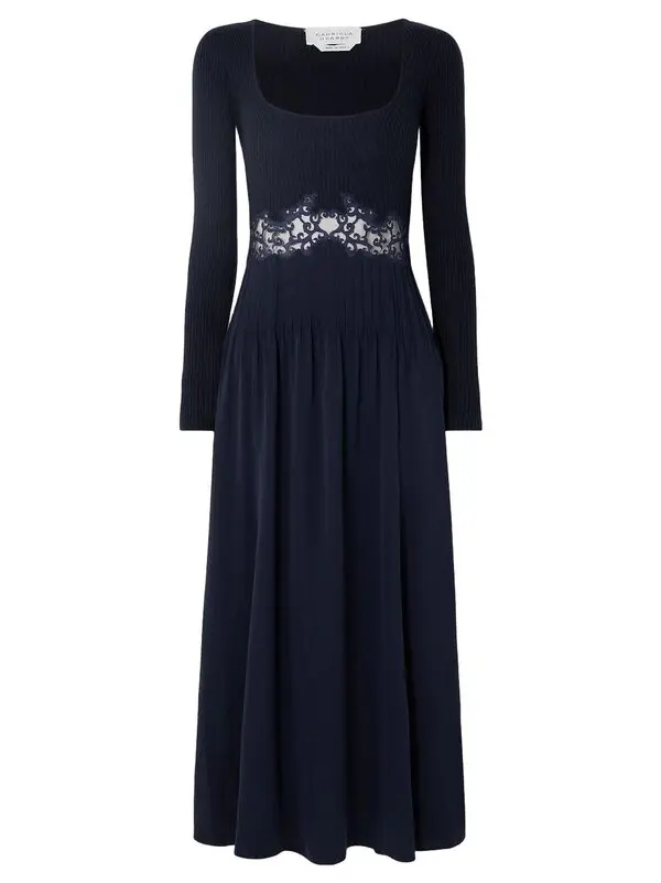 Gabriela Hearst Lace-trimmed Cashmere And Silk-blend Midi Dress - Navy