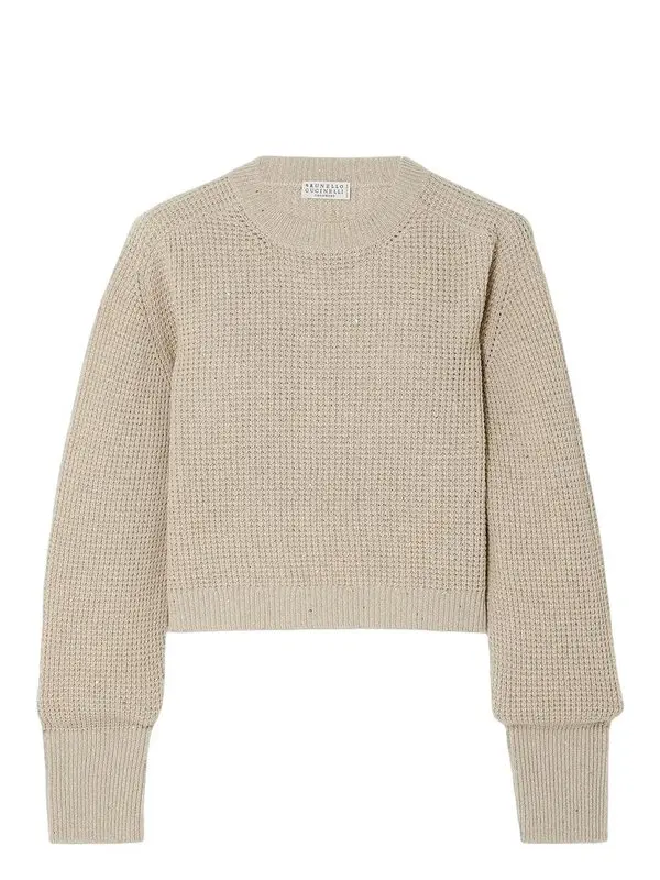 Brunello Cucinelli Sequin-embellished Waffle-knit Sweater - Beige