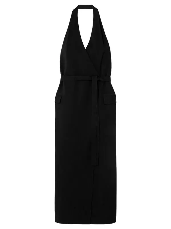 ESSE STUDIOS Belted Crepe Halterneck Maxi Dress - Black