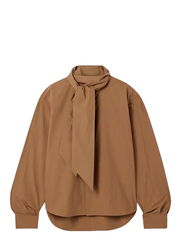 PETAR PETROV Cotton-poplin Pussy-bow Shirt - Light Brown