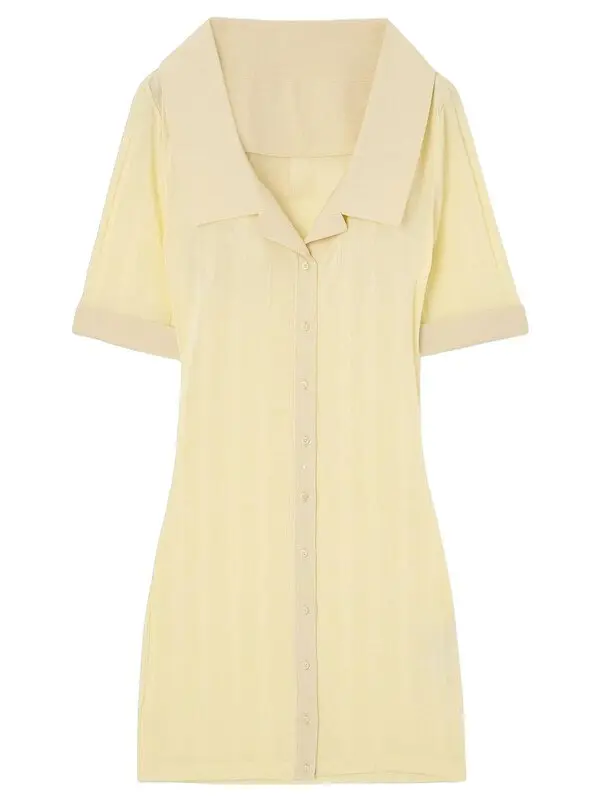 Jacquemus Manta Poplin-trimmed Ribbed-knit Mini Dress - Pastel Yellow