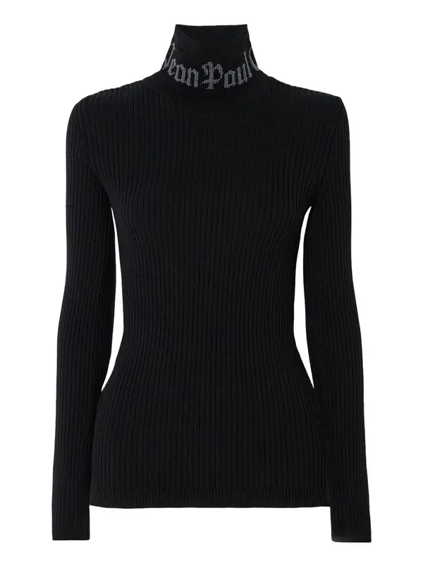 JEAN PAUL GAULTIER Ribbed Merino Wool-blend Jacquard Turtleneck Top - Black