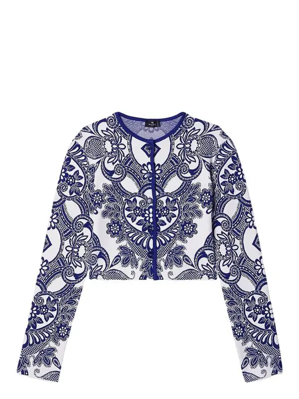 Etro Cropped Jacquard-knit Cardigan - Indigo