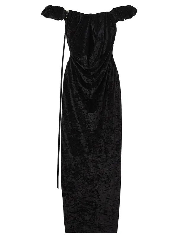 Jacquemus Off-the-shoulder Embellished Velour Gown - Black