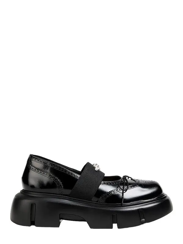 Simone Rocha Embellished Glossed-leather Mary Jane Brogues - Black