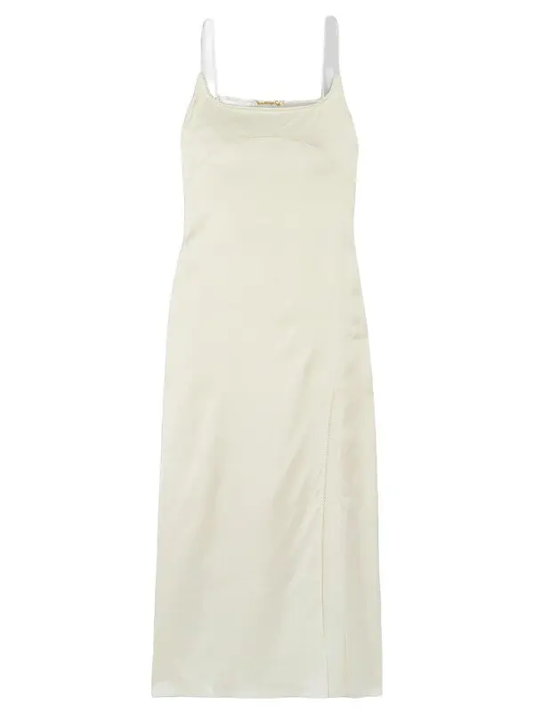 Jacquemus Notte Embellished Satintwill Midi Dress - Off-white