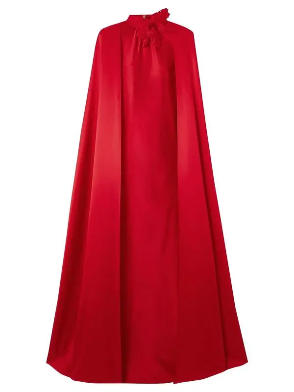 RODARTE Appliquéd Cape-effect Silk-charmeuse Gown - Red