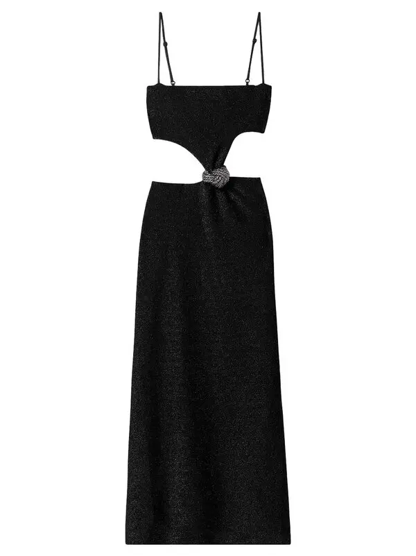 Johanna Ortiz Sueño Costero Cutout Embellished Metallic Stretch-jersey Midi Dress - Black