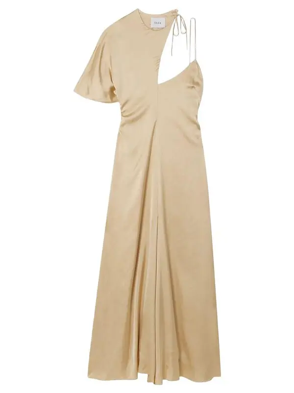 ESSE STUDIOS Lumiere Cascade Asymmetric Maxi Dress - Beige