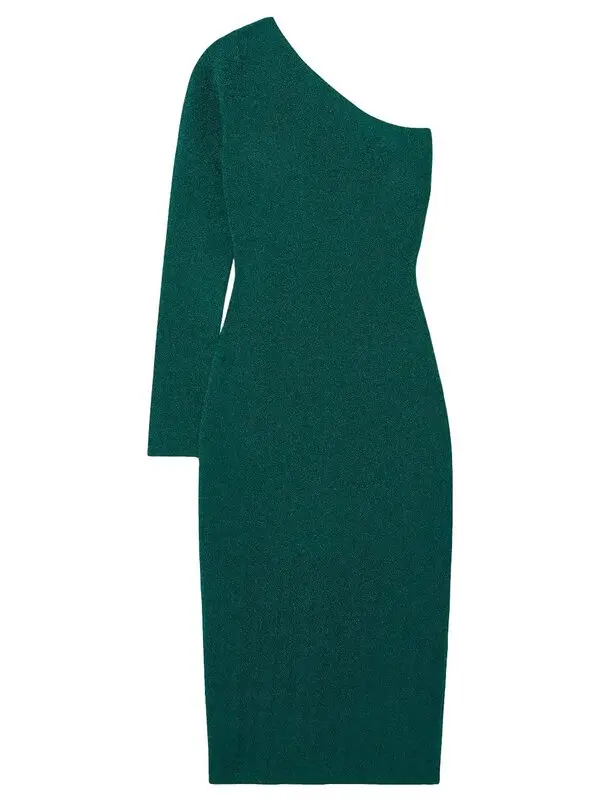 Victoria Beckham One-shoulder Metallic Stretch-knit Midi Dress - Emerald