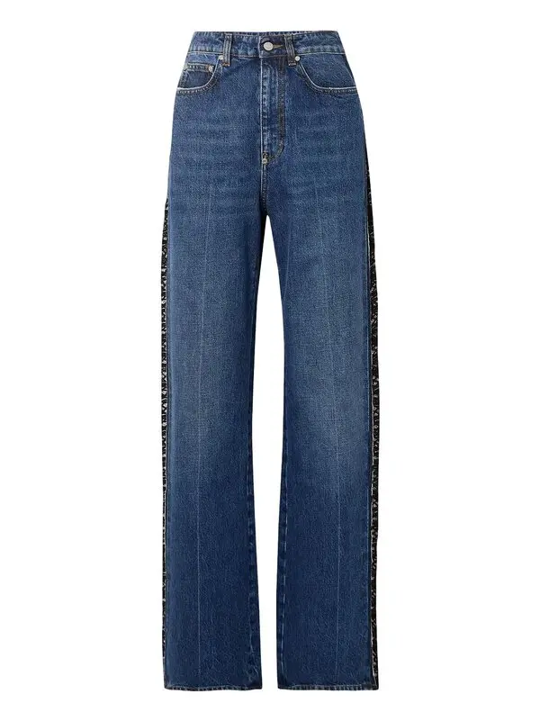 Stella McCartney Lace-trimmed Straight-leg Jeans - Mid Denim