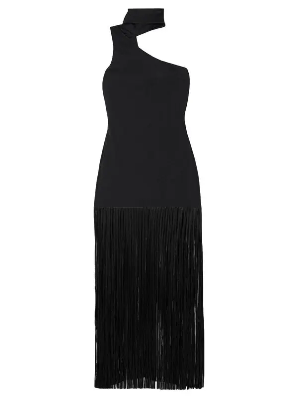 TALLER MARMO Atlanta Asymmetric One-shoulder Fringed Crepe Gown - Black