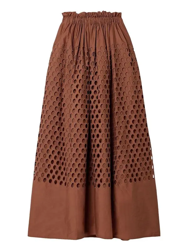 A.L.C. Flora Broderie Anglaise Cotton Maxi Skirt - Brown