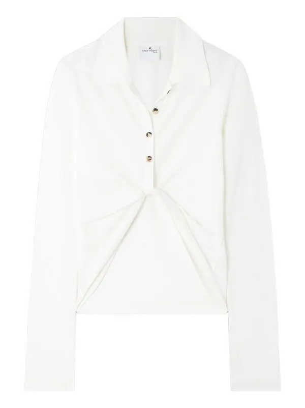 COURREGES Twist-front Cotton-piqué Polo Top - White