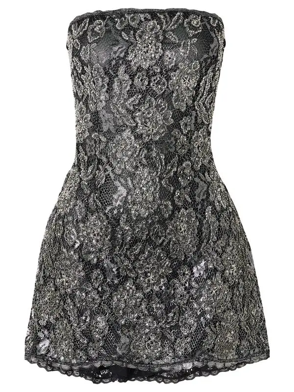 CLIO PEPPIATT Isla Strapless Embellished Mini Dress - Gunmetal
