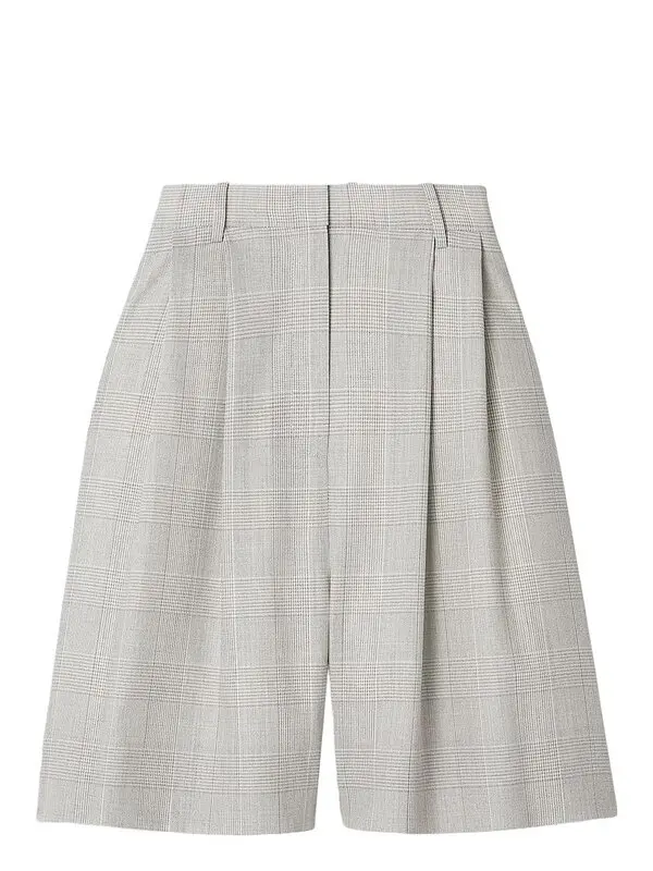 SALON 1884 Lenka Pleated Checked Wool Shorts - Stone