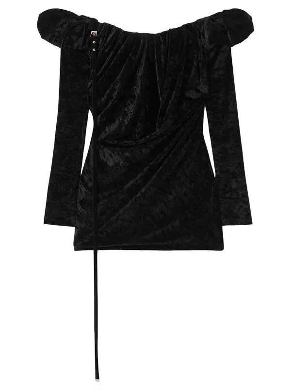 Jacquemus Off-the-shoulder Embellished Stretch-velour Mini Dress - Black