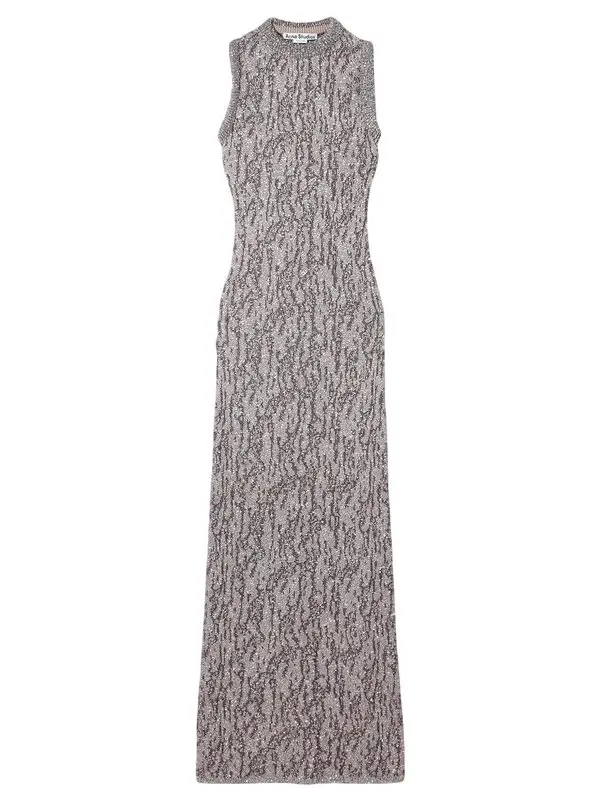 Acne Studios Sequin-embellished Metallic Jacquard-knit Maxi Dress - Stone