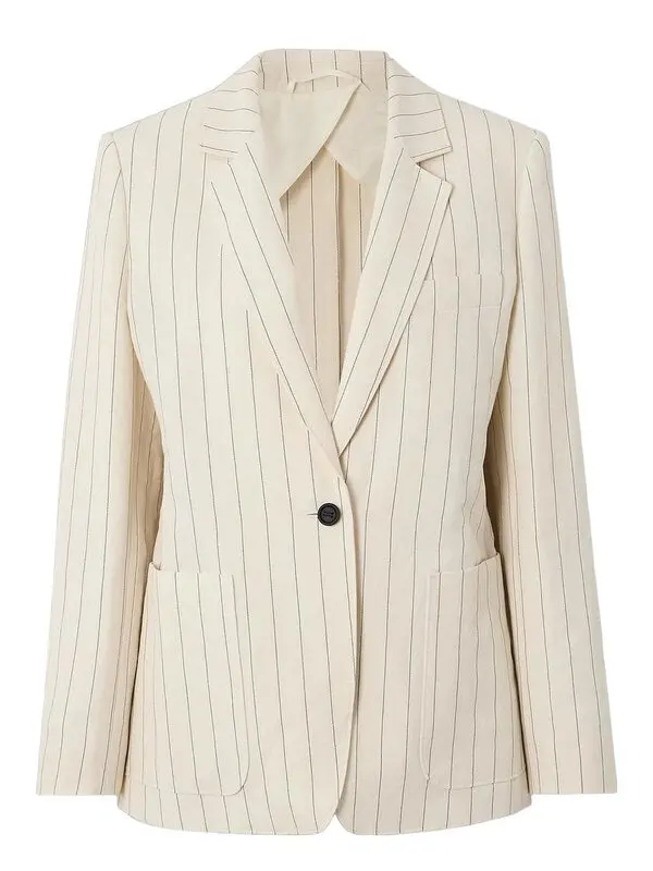 Max Mara Micron Pinstriped Linen And Cotton-blend Blazer - Off-white