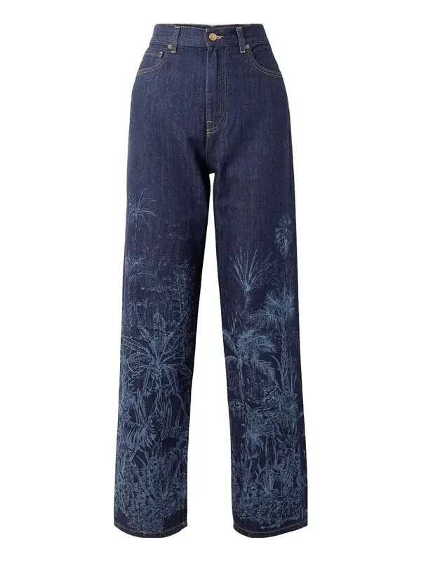 Alanui Jungle Toile De Jouy Printed Straight-leg Jeans - Dark Denim
