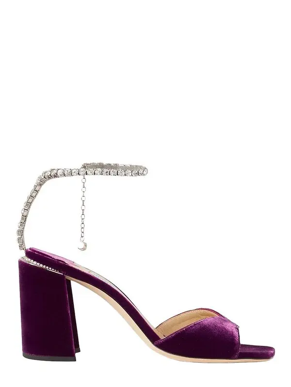 JIMMY CHOO Saeda 85 Crystal-embellished Velvet Sandals - Grape