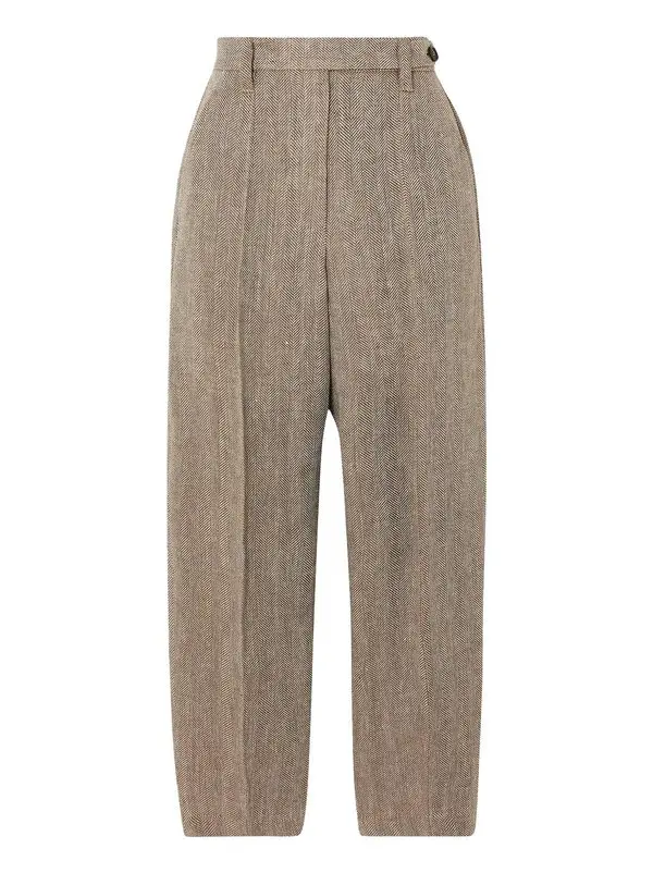 Brunello Cucinelli Herringbone Linen Tapered Trousers - Brown