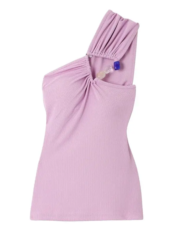 Christopher Esber One-shoulder Ribbed Jersey Top - Baby Pink